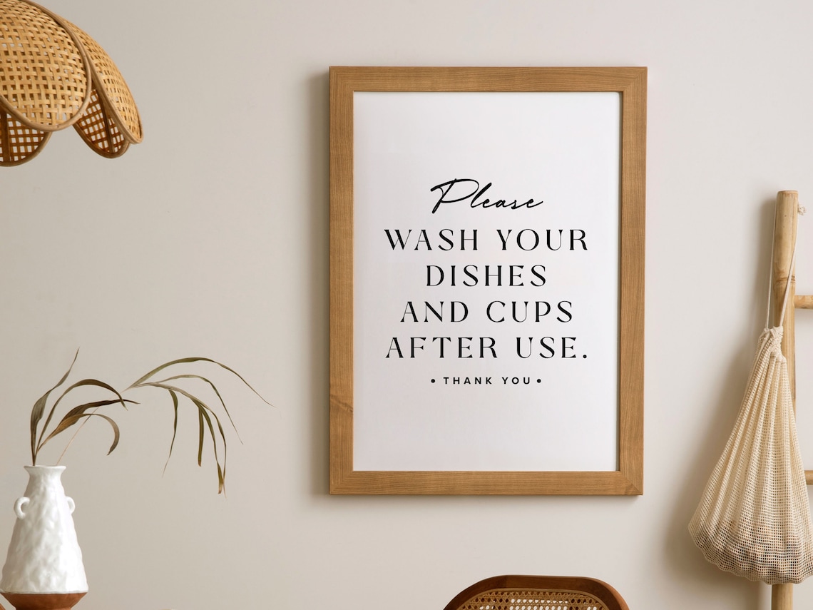 Wash Dishes Kitchen Sign Modern Printable Art Digital Download Etsy