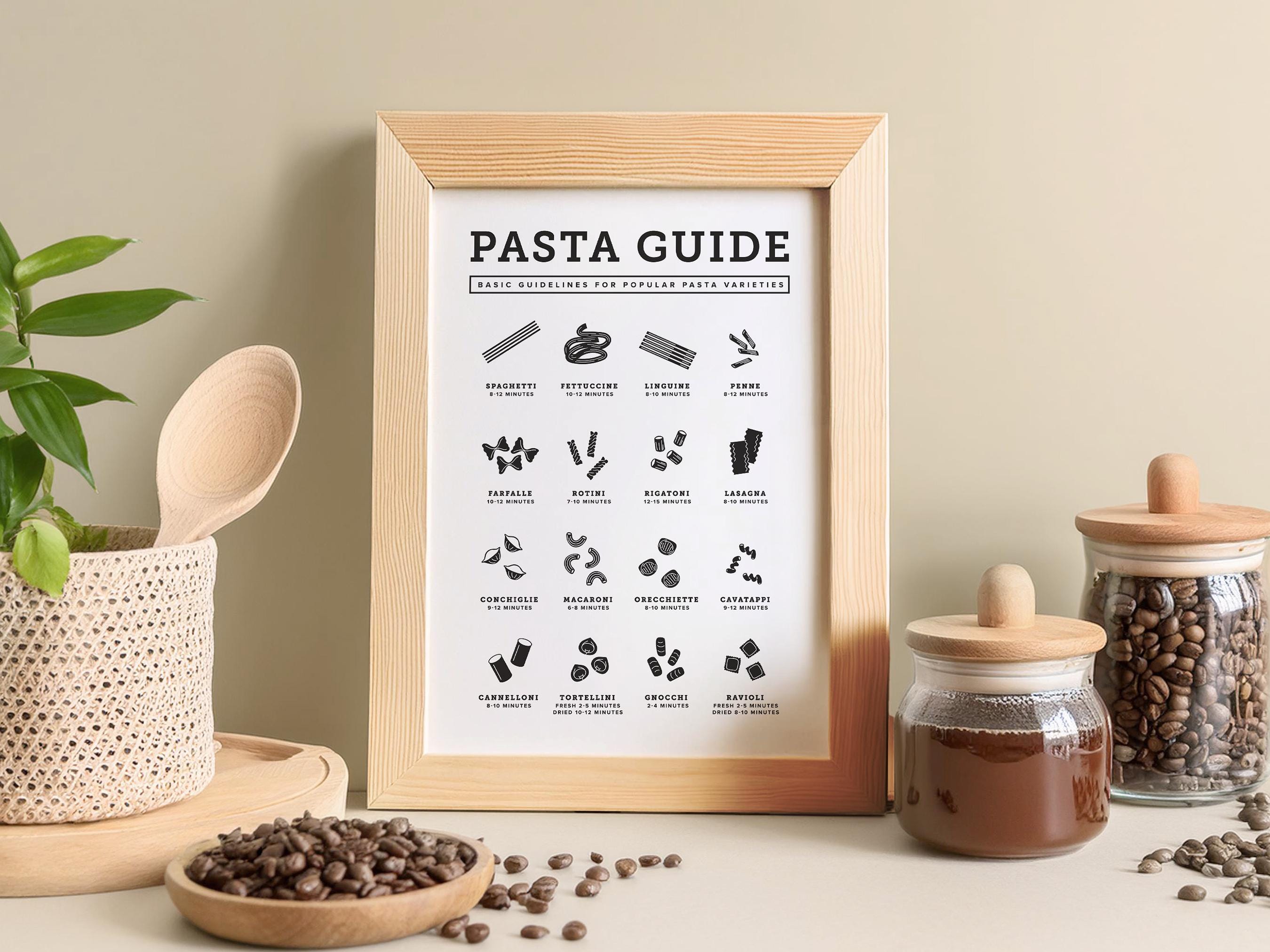 Printable Pasta Guide Wall Art Black White, Essential Kitchen Guide for ...