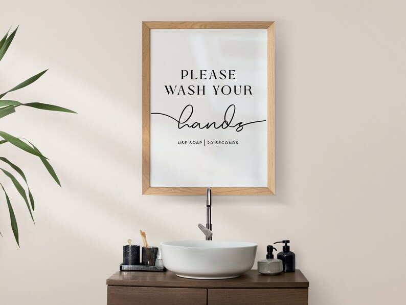 Printable Wash Your Hands Sign for Bathroom Sign Decor, Restroom Sign ...