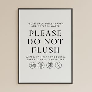 Flush Only Toilet Paper and Natural Waste, Bathroom Printable Sign ...