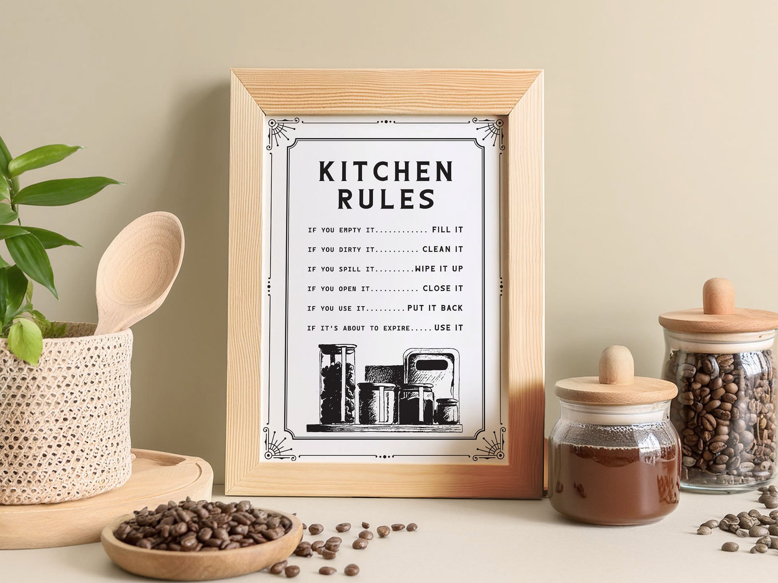 Printable Kitchen Rules Sign Poster for Food and Cooking Lover With Vintage Style Design ...