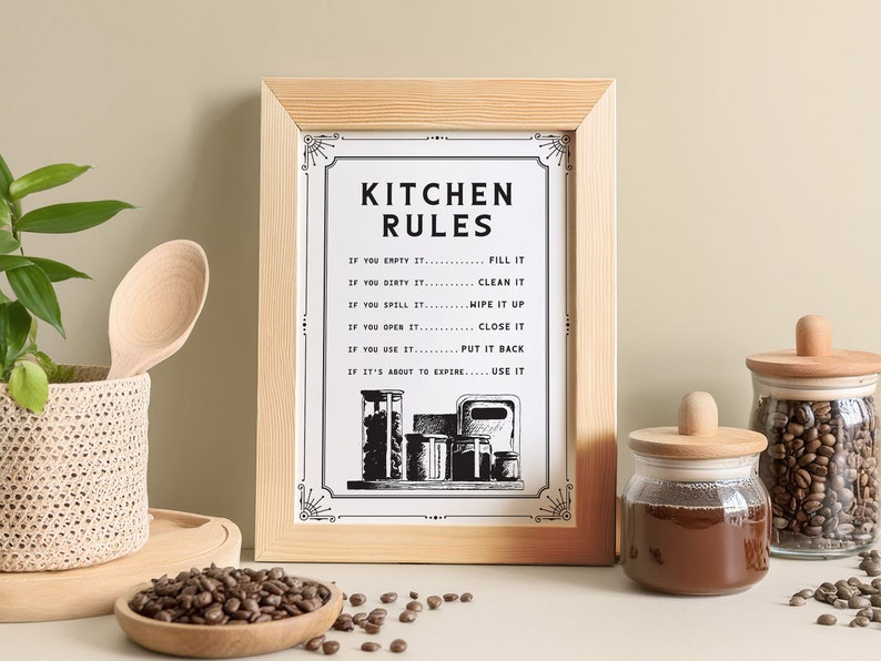 Printable Kitchen Rules Sign Poster for Food and Cooking Lover With Vintage Style Design ...