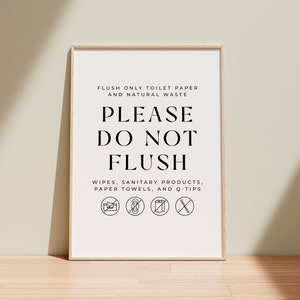 Flush Only Toilet Paper and Natural Waste, Bathroom Printable Sign ...