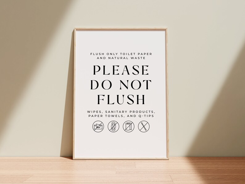 Flush Only Toilet Paper and Natural Waste, Bathroom Printable Sign ...