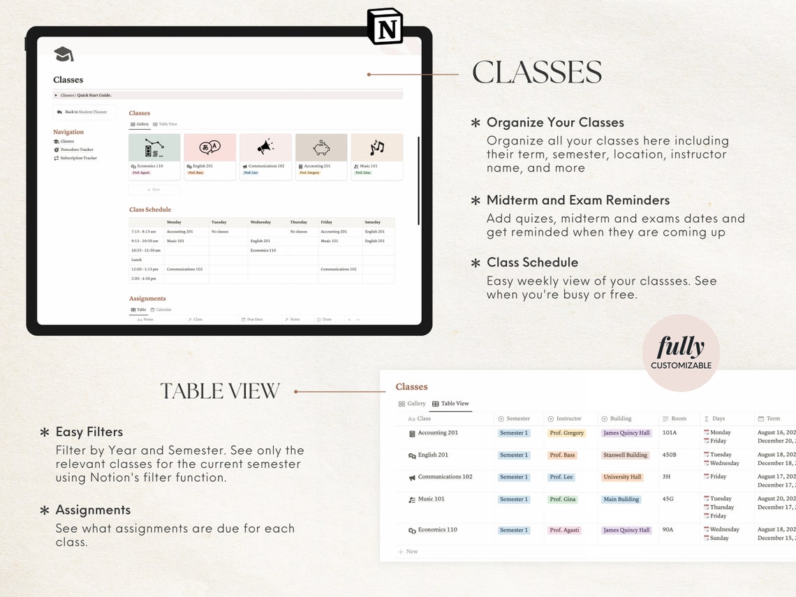 Notion Template Student Planner, Academic Planner, School Planner for ...