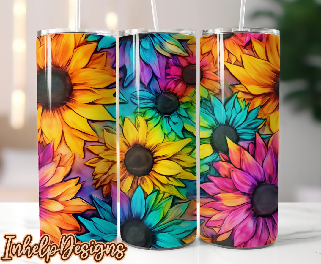 Alcohol Ink Sunflowers 20 Oz and 30 Oz Skinny Tumbler Sublimation ...