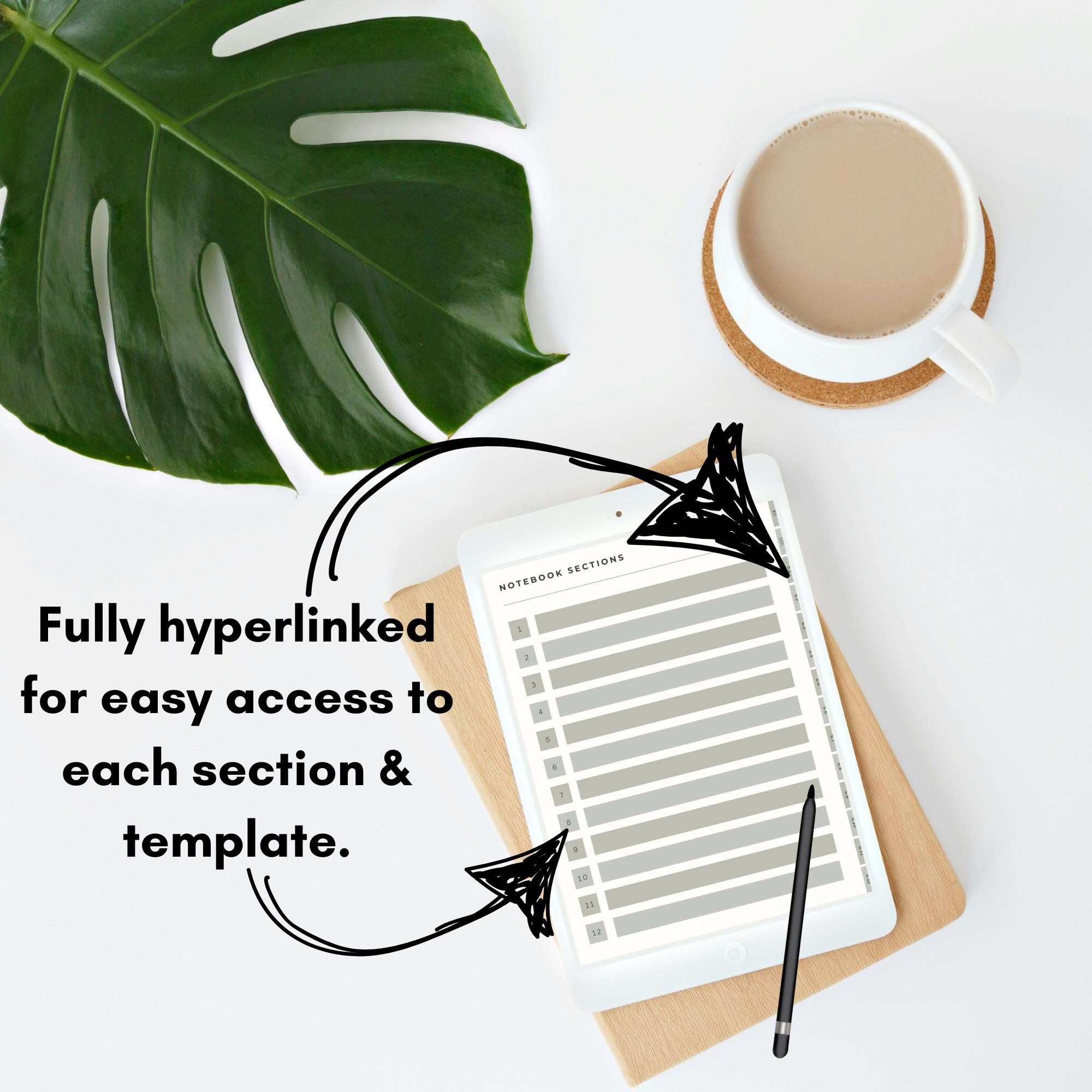 Digital Notebook With Hyperlinks, Goodnotes Templates Minimalist Design ...