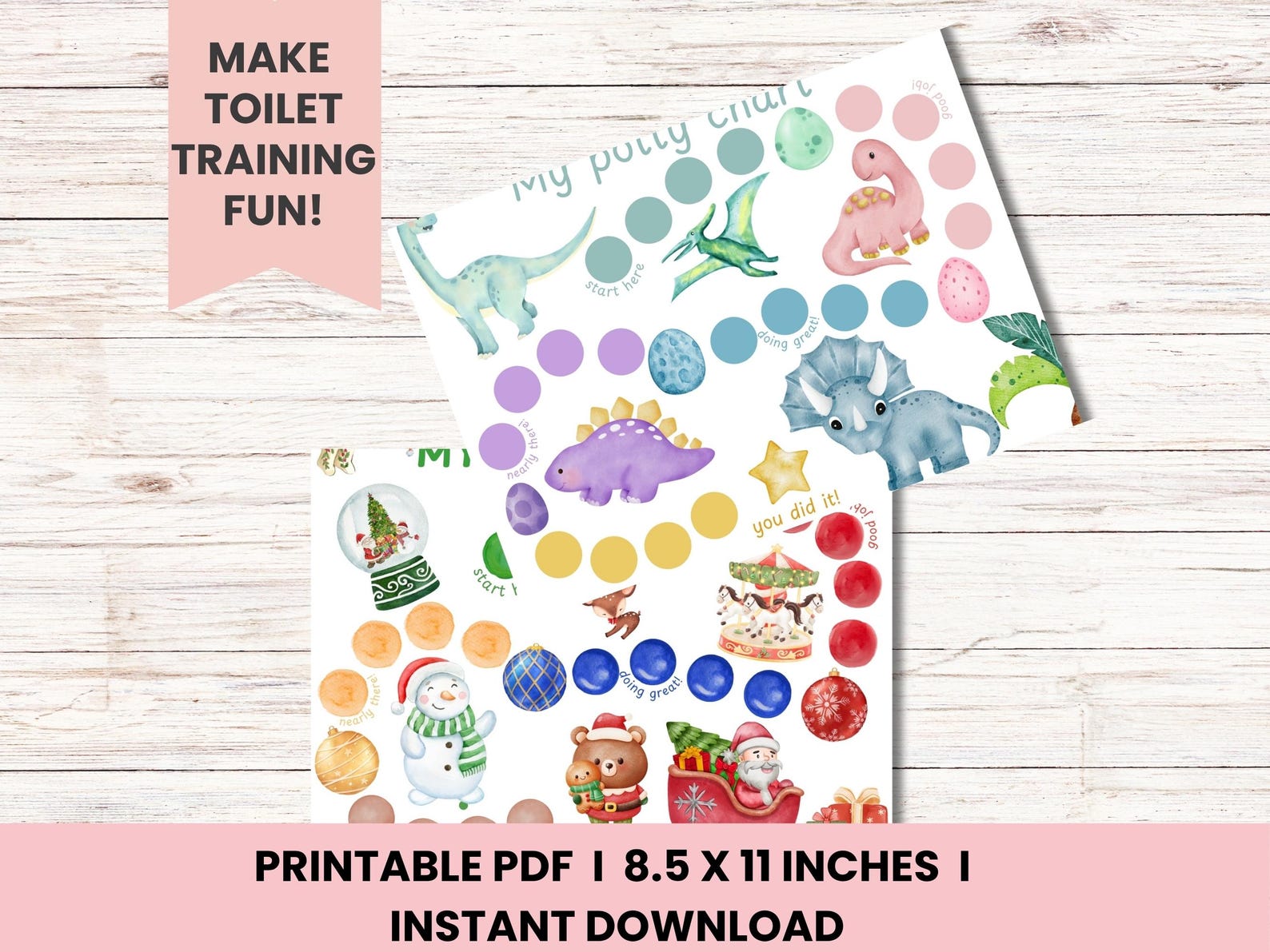 Potty Training Chart Bundle for Kids, Reward Chart for Toilet Training ...