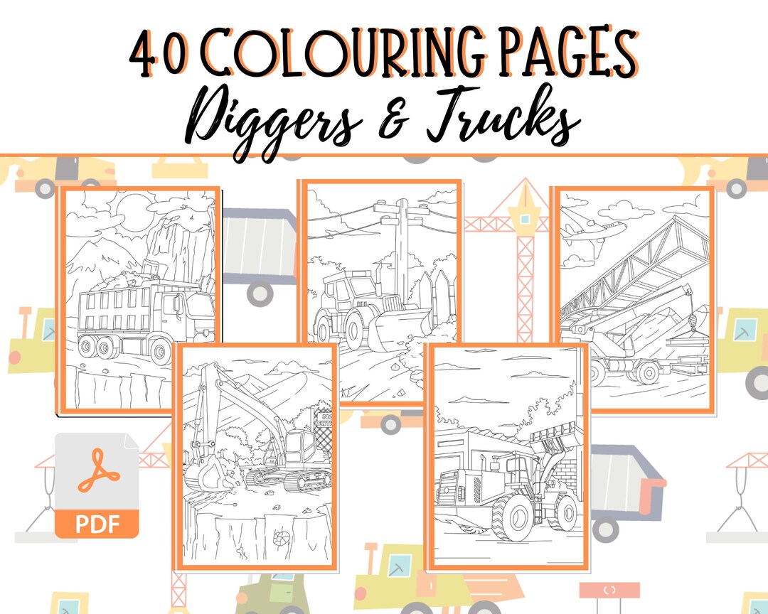 Construction Truck Coloring Book, Kids Activity Book, Instant Download ...