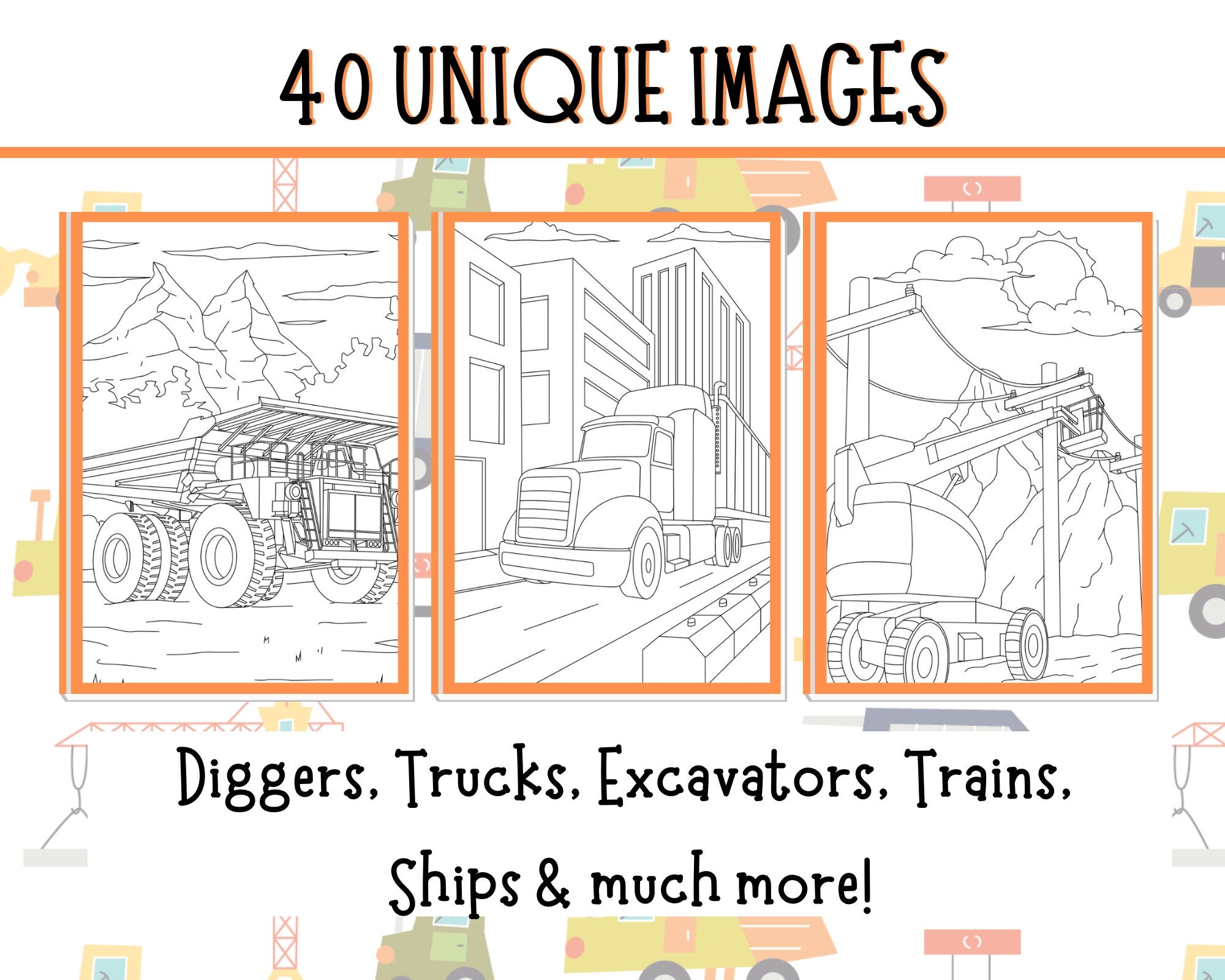 Construction Truck Coloring Book, Kids Activity Book, Instant Download ...