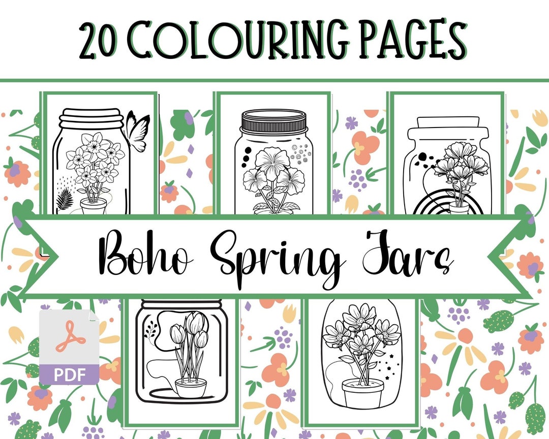 Boho Colouring Pages, Boho Jars Colouring for Adults, Teens, Spring ...