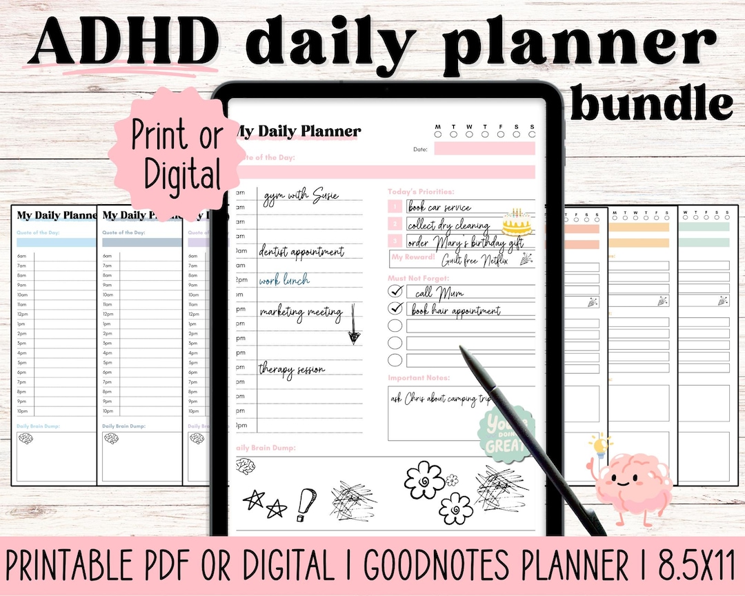 ADHD Daily Planner Bundle for Students ADHD Digital Planner for ...