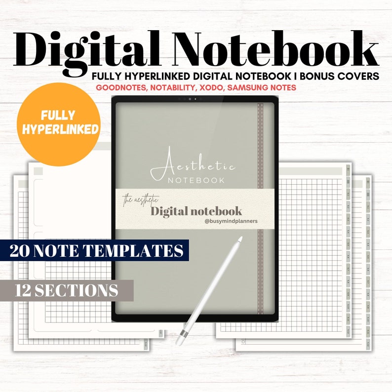 Digital Notebook With Hyperlinks, Goodnotes Templates Minimalist Design ...