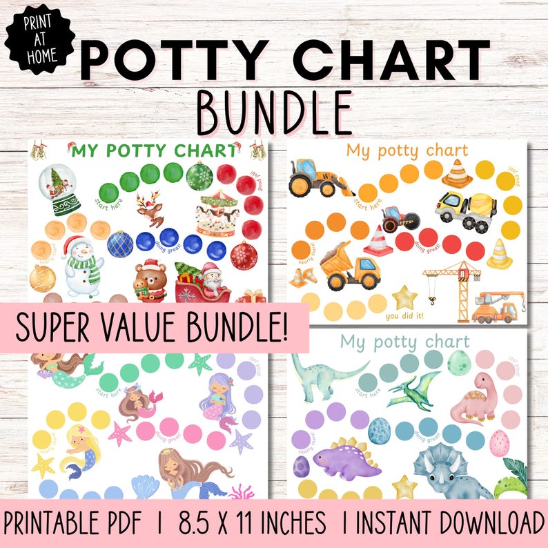 Potty Training Chart Bundle for Kids Reward Chart for Toilet Training ...