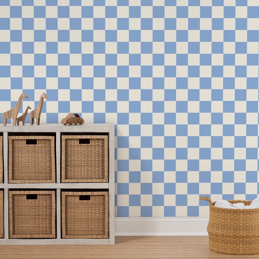 Light Blue Checkers Wallpaper, Peel and Stick or Pre-pasted, Blue and ...