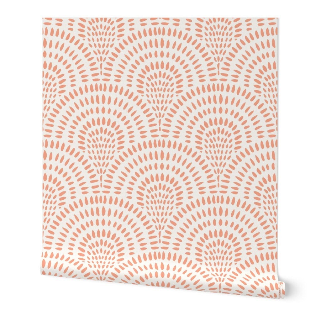 Coastal Boho Coral Pink Scallops Wallpaper. Modern Beachy Boho Salmon ...