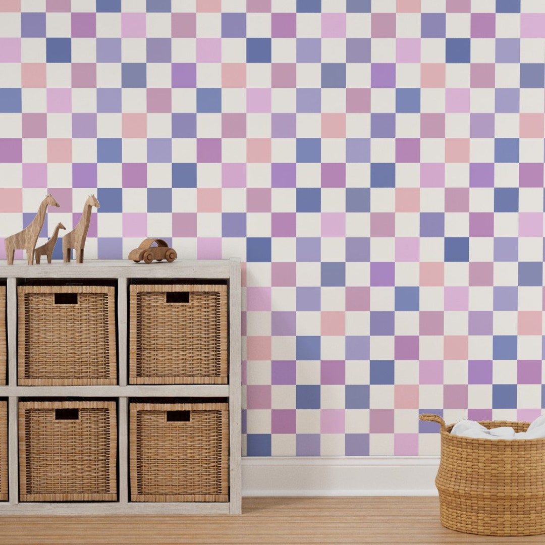Purple and Pink Checkers Wallpaper for Girls Room. Funky Checkers Peel ...