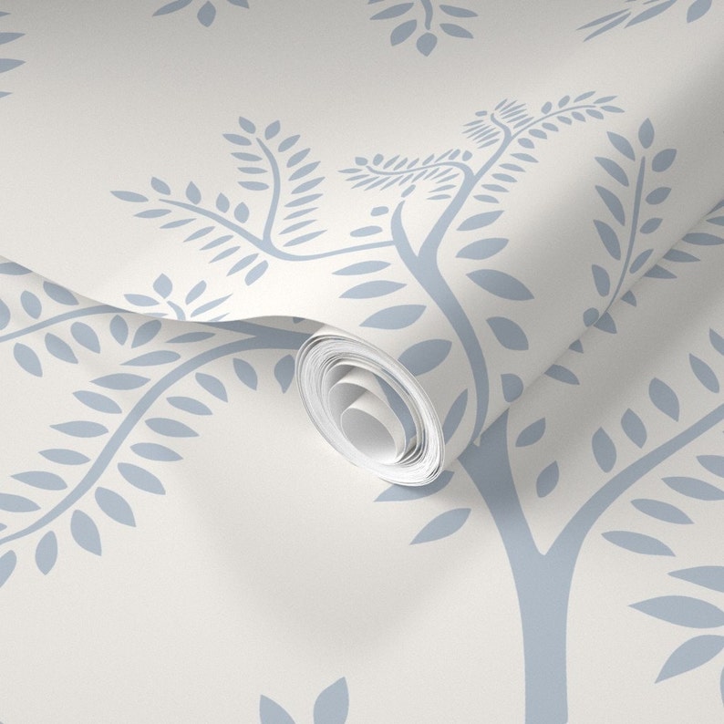 Light Blue Trees Wallpaper for Baby Boy Grandmillennial Nursery, Blue ...
