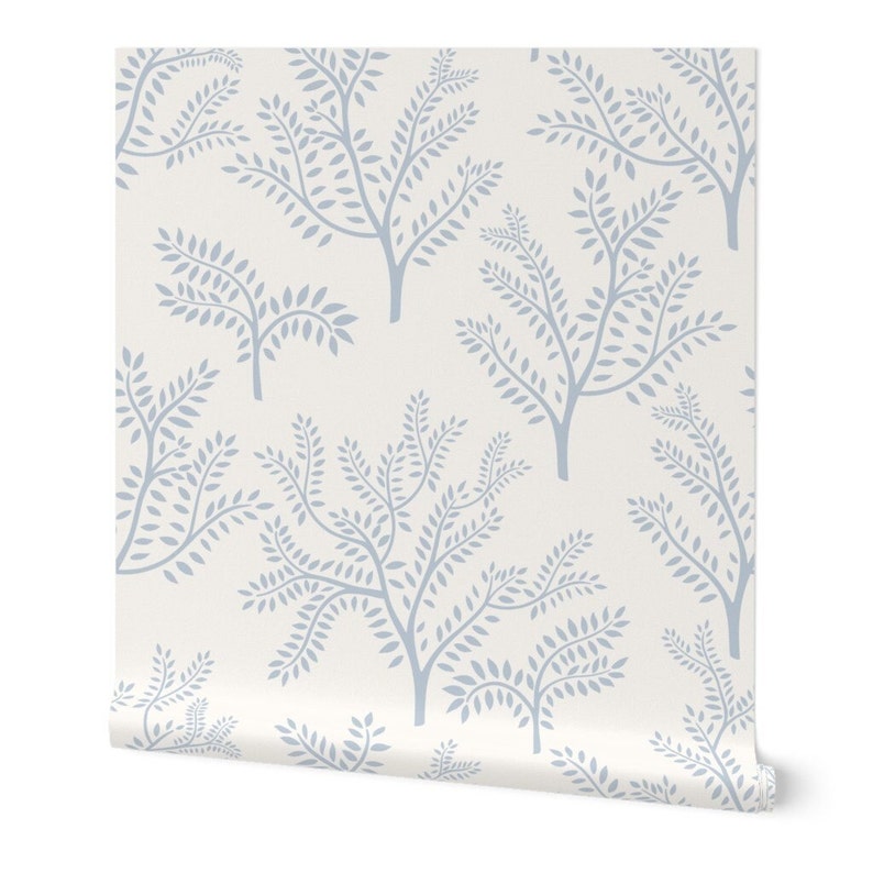 Light Blue Trees Wallpaper for Baby Boy Grandmillennial Nursery, Blue ...