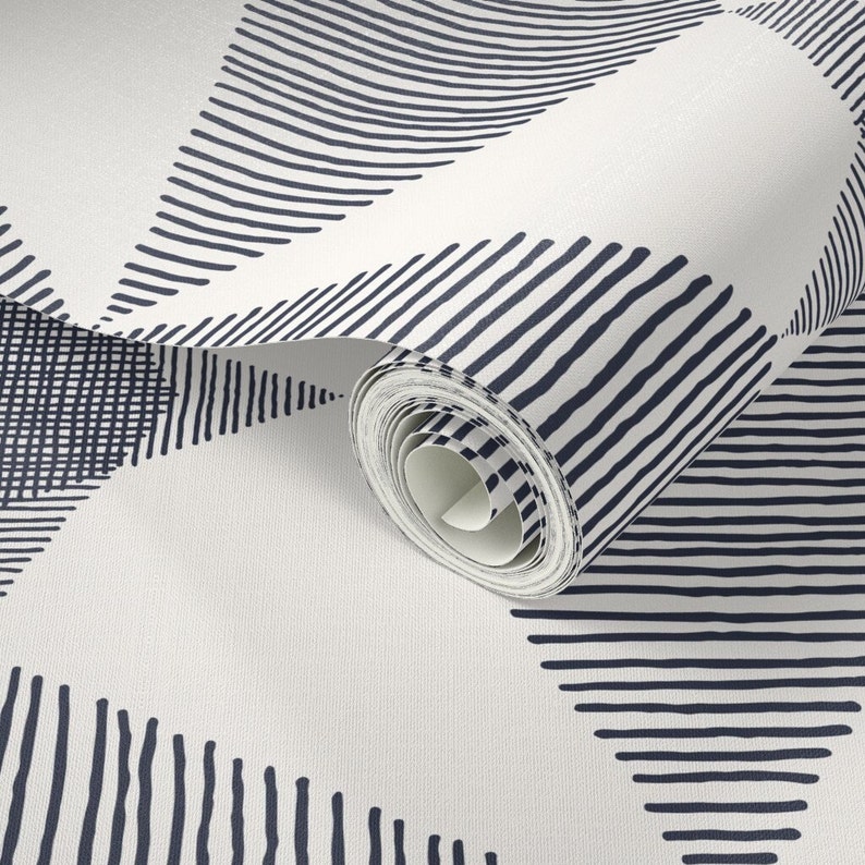 Blue Stars Mid Century Modern Wallpaper. Navy Blue and White Geometric ...