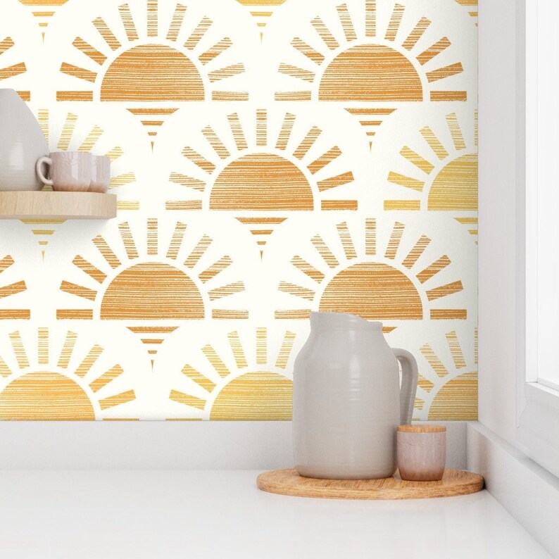 Golden Yellow Boho Sunshine Wallpaper for Kids, Bedroom, Kitchen ...