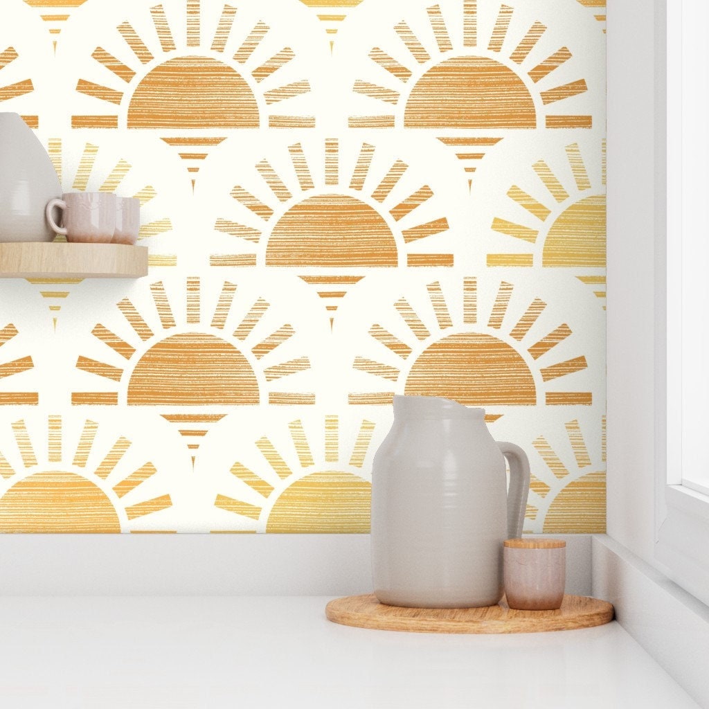 Golden Yellow Boho Sunshine Wallpaper for Kids, Bedroom, Kitchen ...