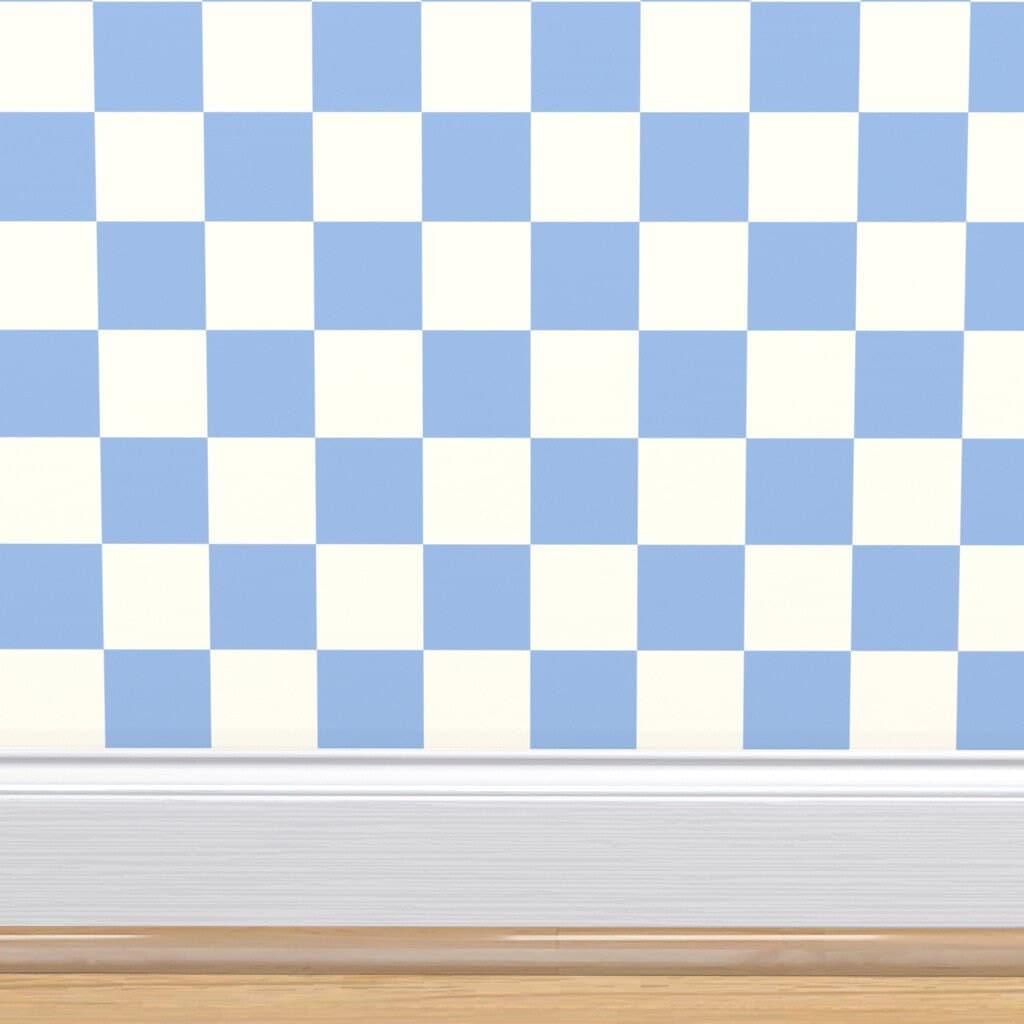 Blue and White Checkered Wallpaper for Boys Room. Blue Checkerboard ...