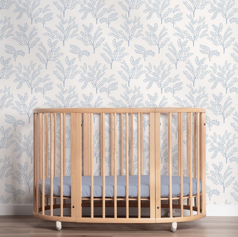 Light Blue Trees Wallpaper for Baby Boy Grandmillennial Nursery, Blue ...