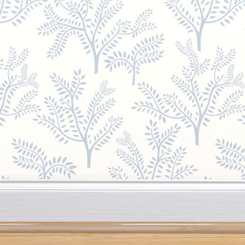 Light Blue Trees Wallpaper for Baby Boy Grandmillennial Nursery, Blue ...