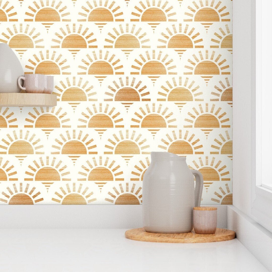 Golden Ochre Boho Sunshine Wallpaper for Kids, Bedroom, Kitchen. Modern ...
