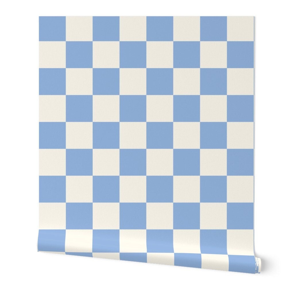 Blue and White Checkered Wallpaper for Boys Room. Blue Checkerboard ...