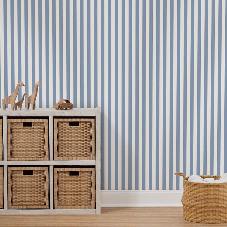 Blue Stripes Wallpaper for Boys Bedroom, Blue Boys Room Wallpaper, Blue ...