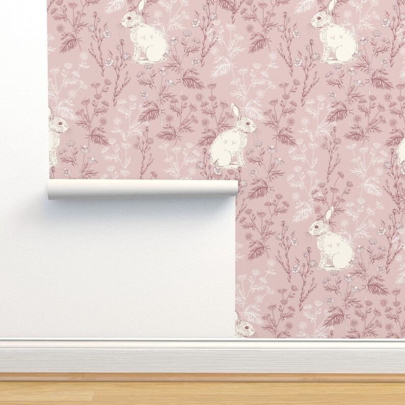 Rabbits Wallpaper for Baby Girl Nursery and Bedroom. Bunnies - Etsy