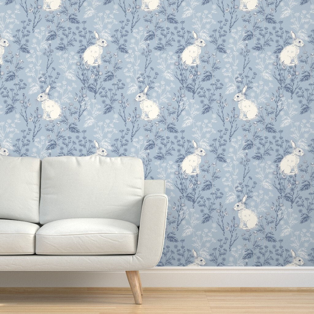 Rabbits Wallpaper for Nursery and Kid's Bedroom. Bunnies Wallpaper in ...