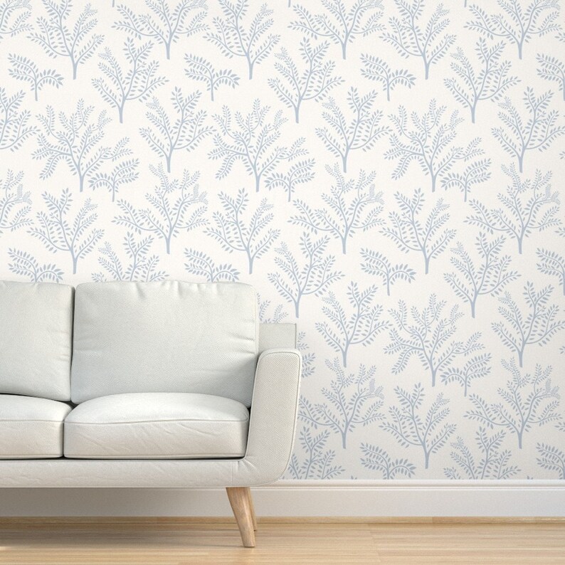 Light Blue Trees Wallpaper for Baby Boy Grandmillennial Nursery, Blue ...