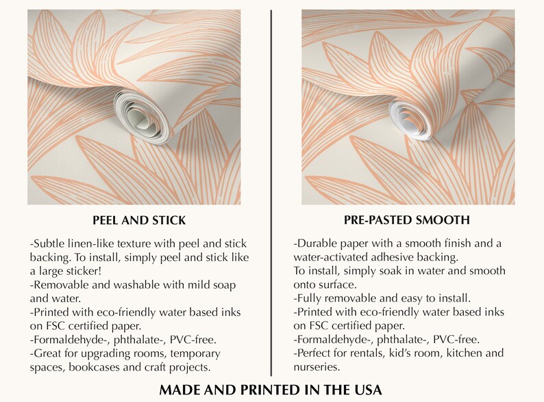Art Deco Palm Fronds Wallpaper, Peel and Stick or Pre-pasted, Salmon ...