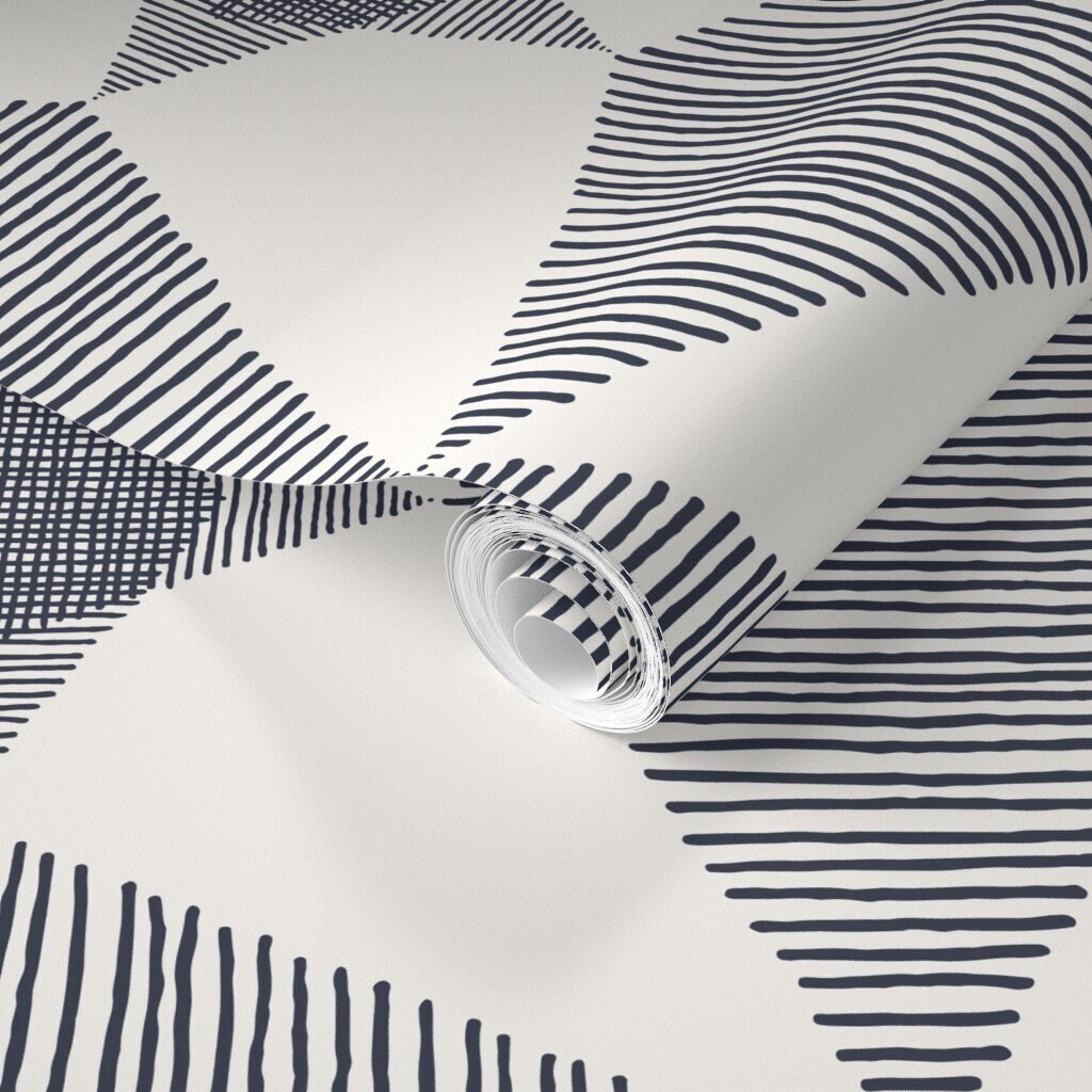 Blue Stars Mid Century Modern Wallpaper. Navy Blue and White Geometric ...
