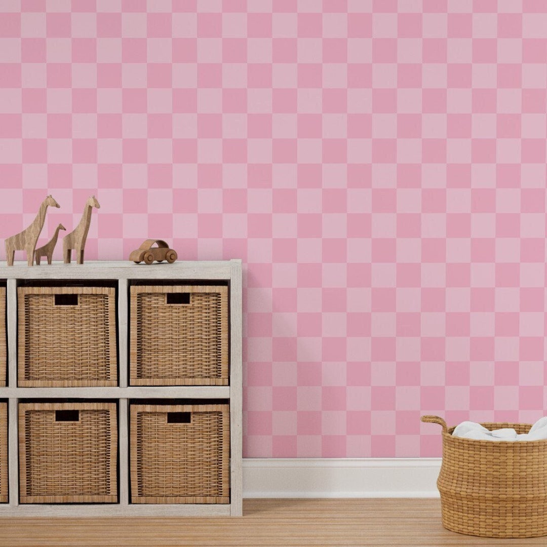 Baby Pink Checkered Wallpaper Girls Bedroom. Peel and Stick - Etsy