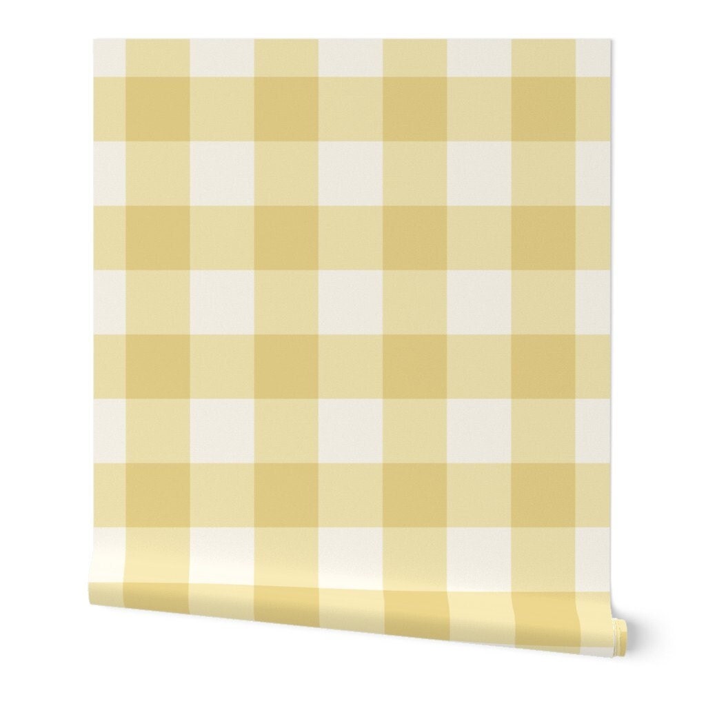 Yellow Gingham Wallpaper. Yellow Buffalo Checks Peel and Stick or Pre ...