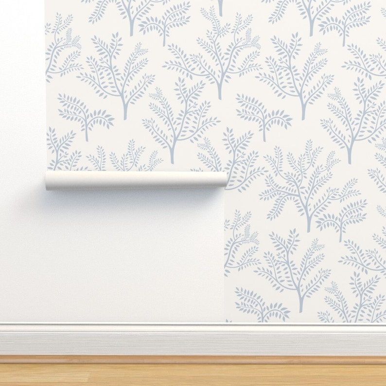 Light Blue Trees Wallpaper for Baby Boy Grandmillennial Nursery, Blue ...