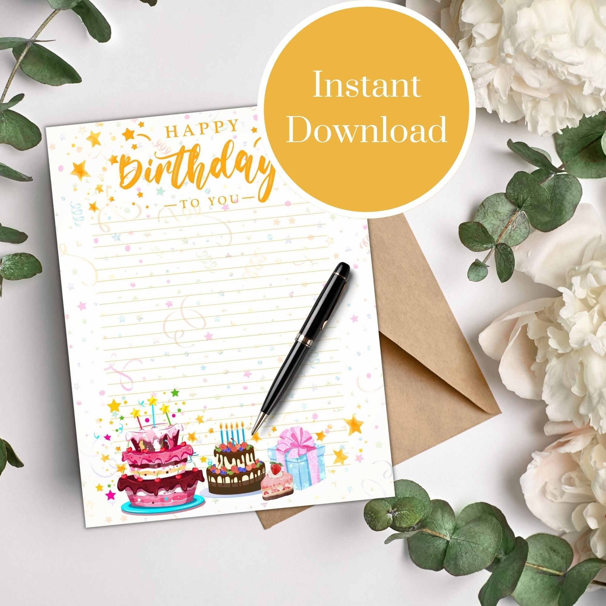 Printable Birthday Letter Paper Happy Birthday Writing Paper - Etsy
