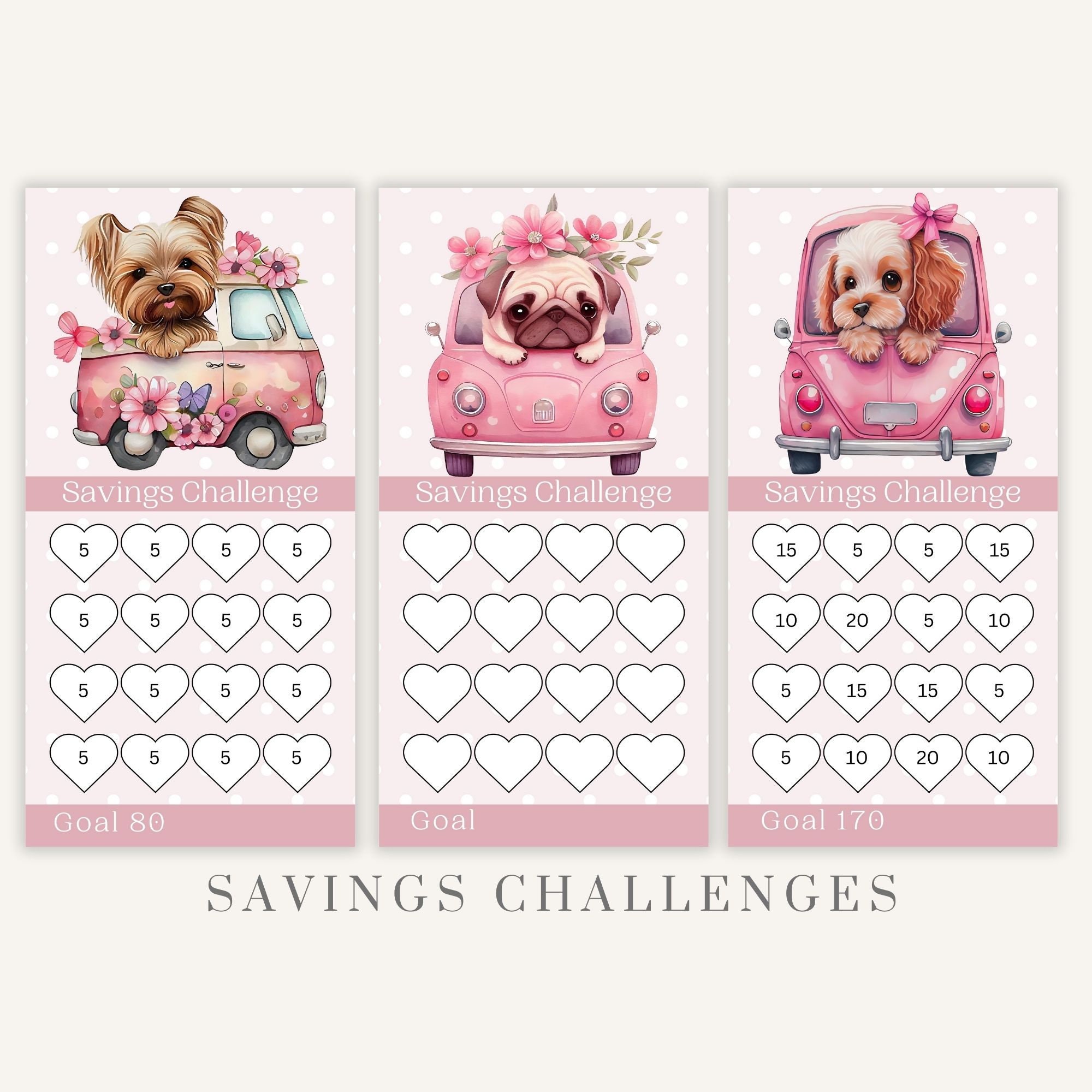 Printable Puppy Dog Mini Savings Challenges Cute Pink Savings - Etsy