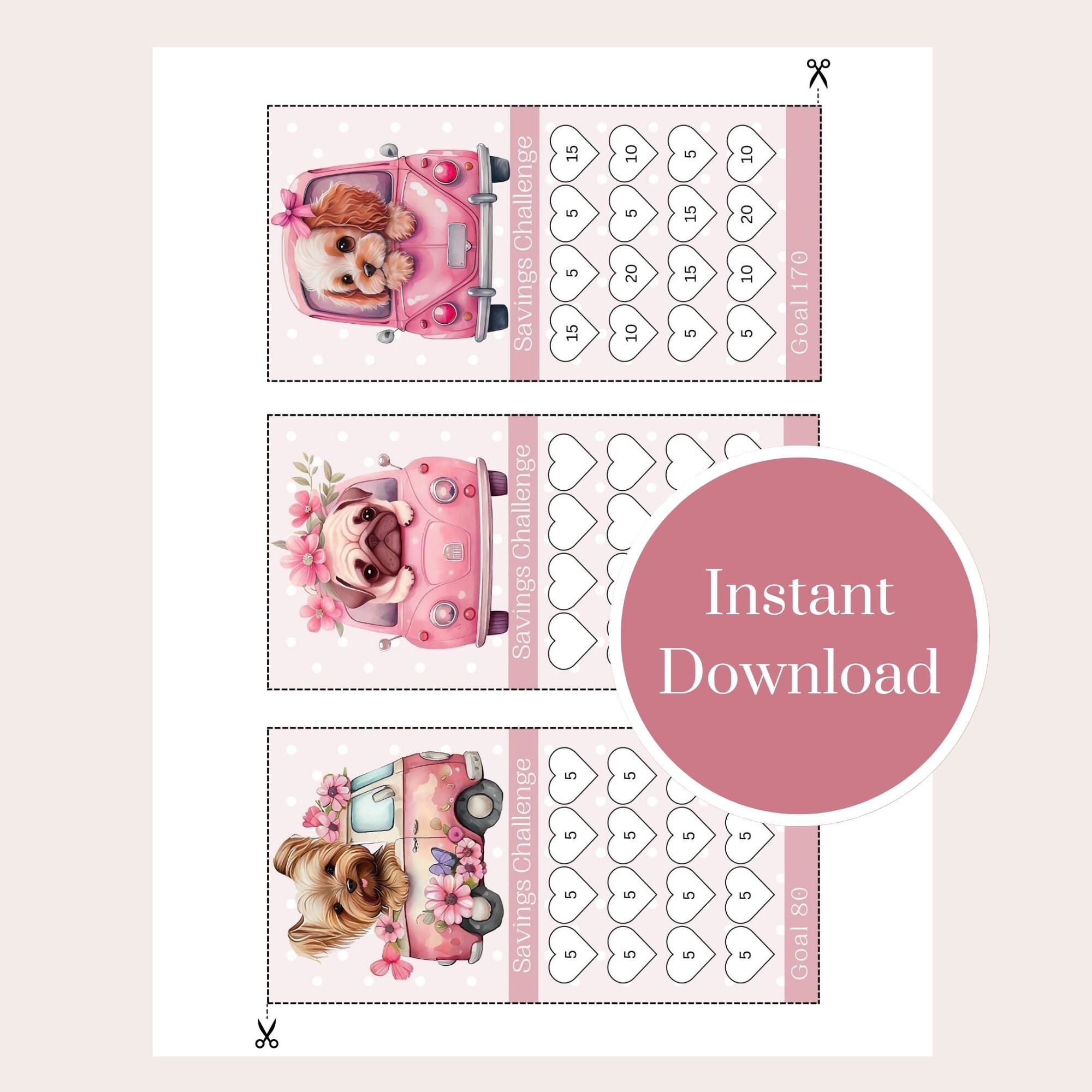 Printable Puppy Dog Mini Savings Challenges Cute Pink Savings - Etsy
