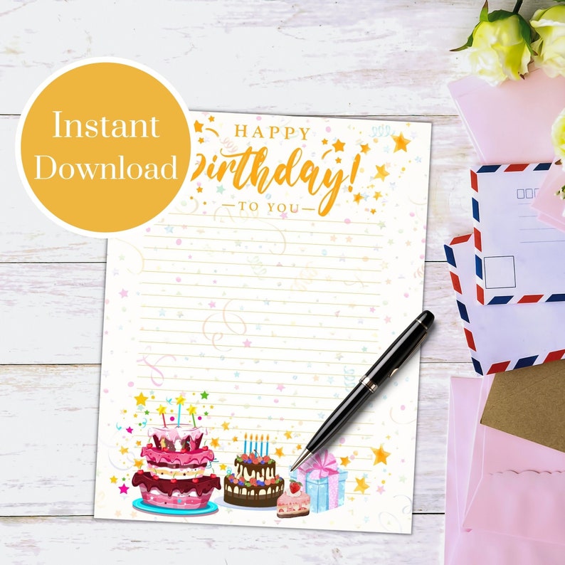Printable Birthday Letter Paper Happy Birthday Writing Paper - Etsy