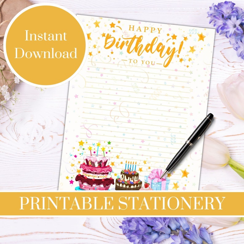 Printable Birthday Letter Paper Happy Birthday Writing Paper - Etsy
