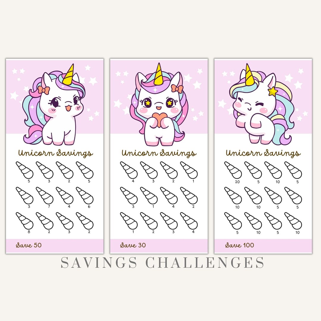 Printable Unicorn Savings Challenge Cute Money Management - Etsy México