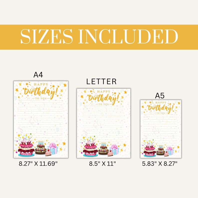 Printable Birthday Letter Paper Happy Birthday Writing Paper - Etsy
