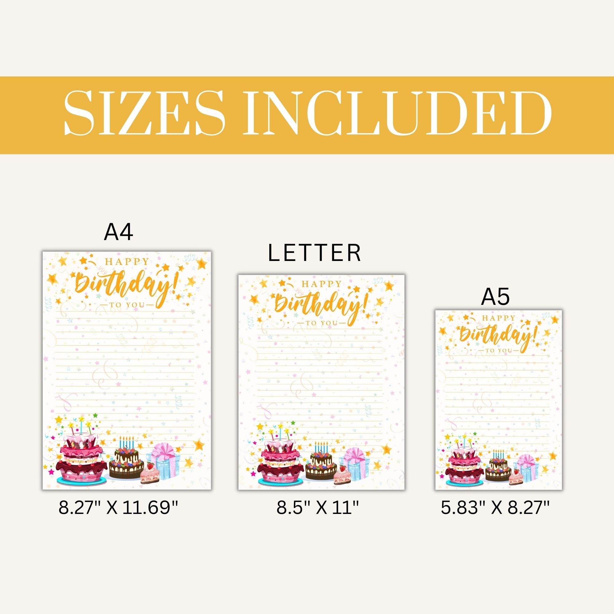 Printable Birthday Letter Paper Happy Birthday Writing Paper - Etsy