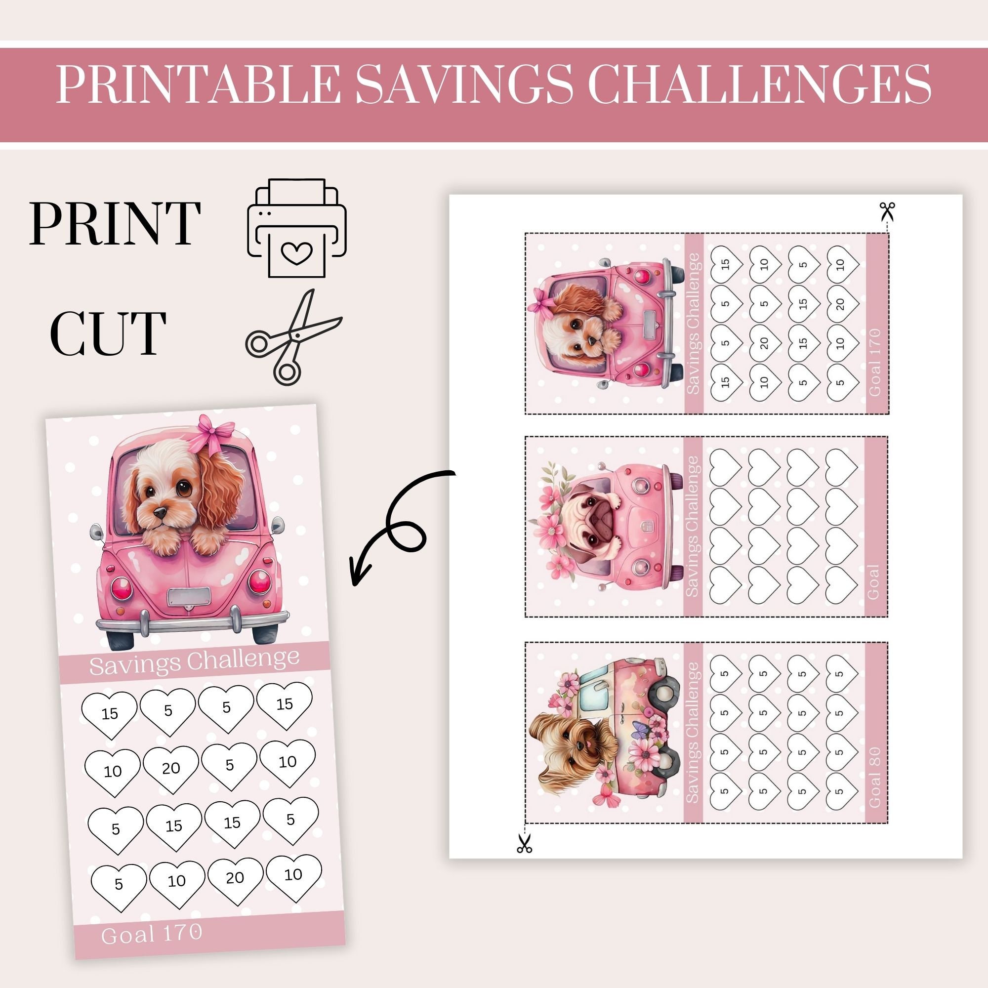 Printable Puppy Dog Mini Savings Challenges Cute Pink Savings - Etsy