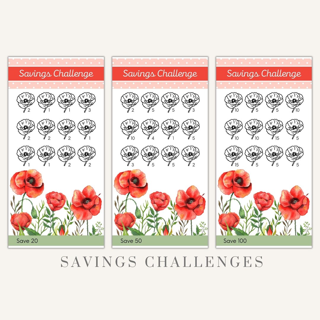 Printable Poppy Savings Challenge Flower Money Management - Etsy